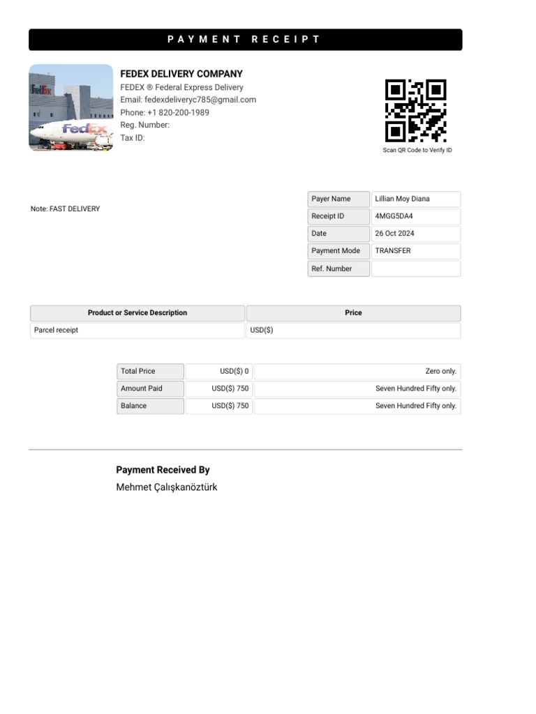 Fedex Delivery Company: Payment Receipt | PDF