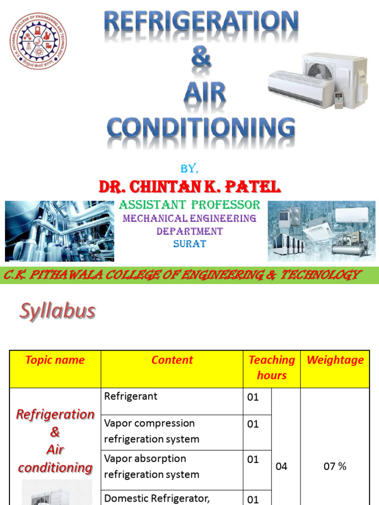 Refrigeration & Air-Condtioning (BME - 3110006) Class Notes | PDF | Air ...