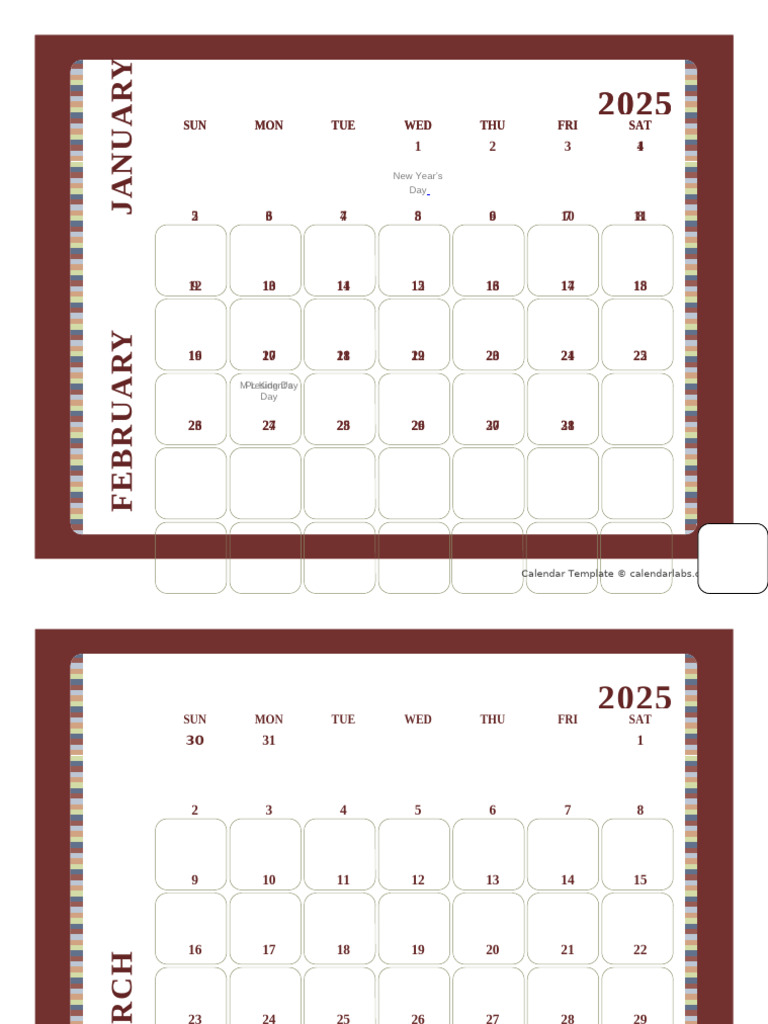 2025 Monthly Calendar Template Large Boxes | PDF | Observances ...