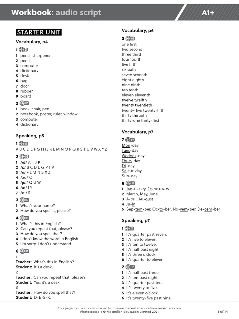 A1PLUS_Workbook_audioscript | PDF | Cakes