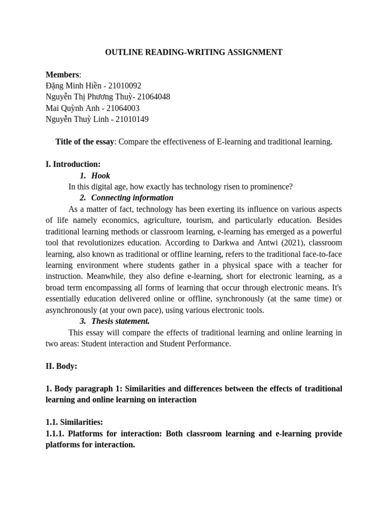 Outline Reading-Writing Assignment | PDF | Educational Technology ...