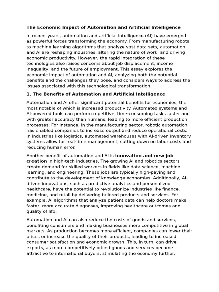 The Economic Impact of Automation and Artificial Intelligence | PDF ...
