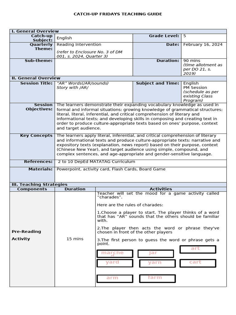 GRADE5-ENG-READING_CATCH-UP-FRIDAY | PDF | Reading Comprehension | Linguistics