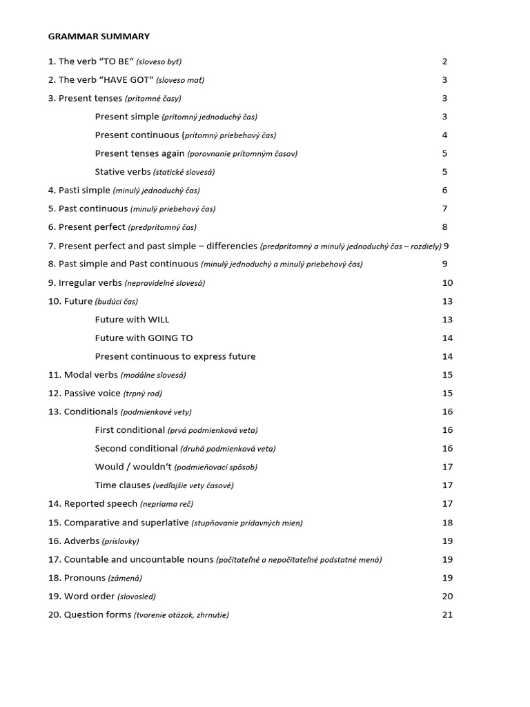 Grammar Summary | PDF