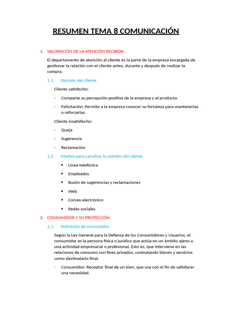 RESUMEN TEMA 8 COMUNICACIÓN | PDF | Los consumidores | Cliente