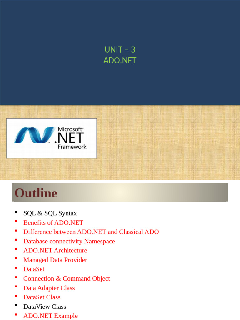 Unit-3 ADO - Net Updated | PDF | Databases | Sql
