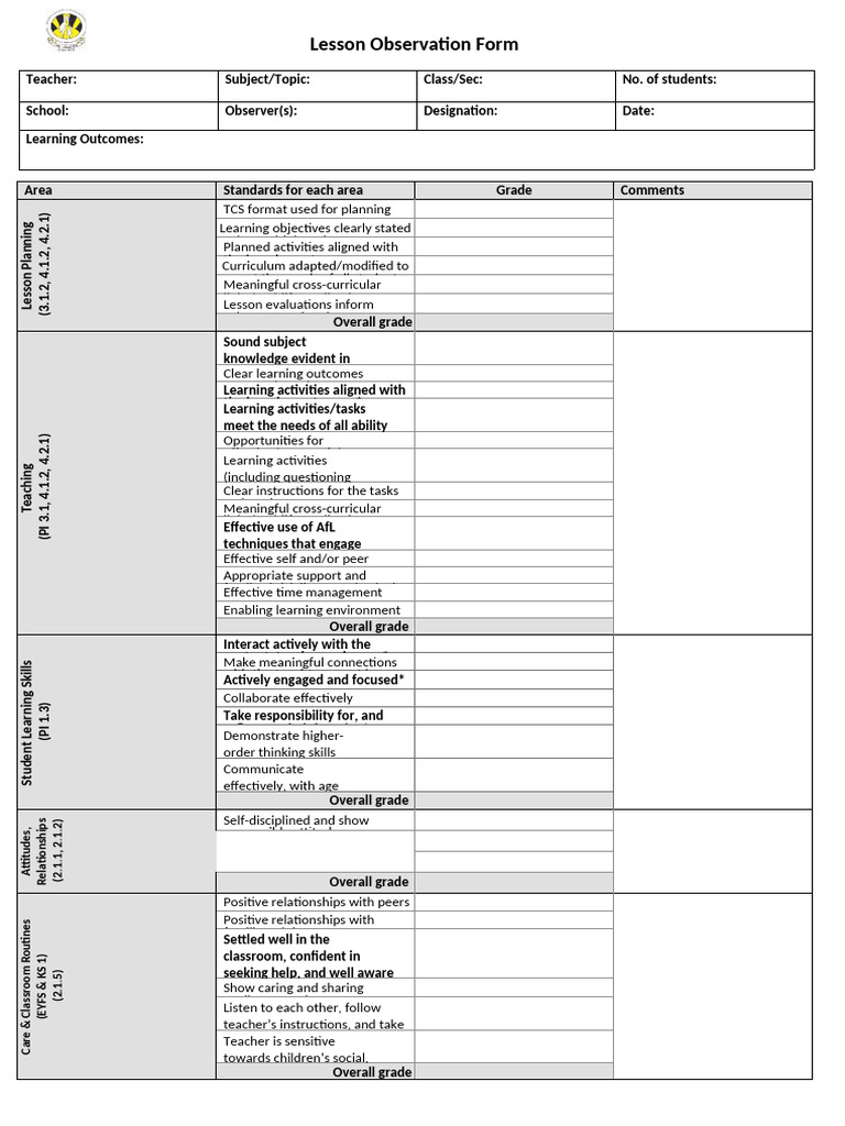 Lesson Observation Form Guide | PDF | Learning | Teachers