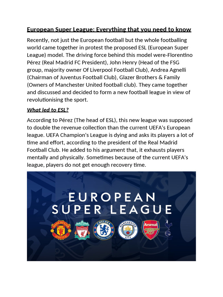 European Super League | PDF | Premier League Clubs | Premier League
