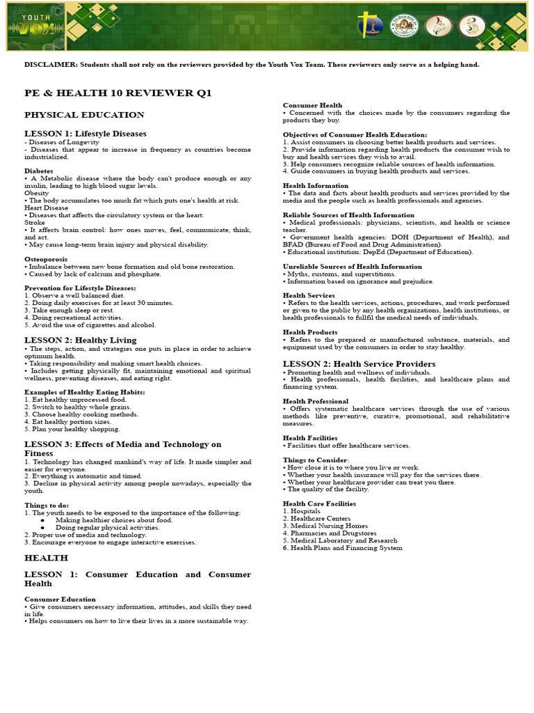PE & Health 10: Lifestyle Diseases Guide | PDF | Health Care ...