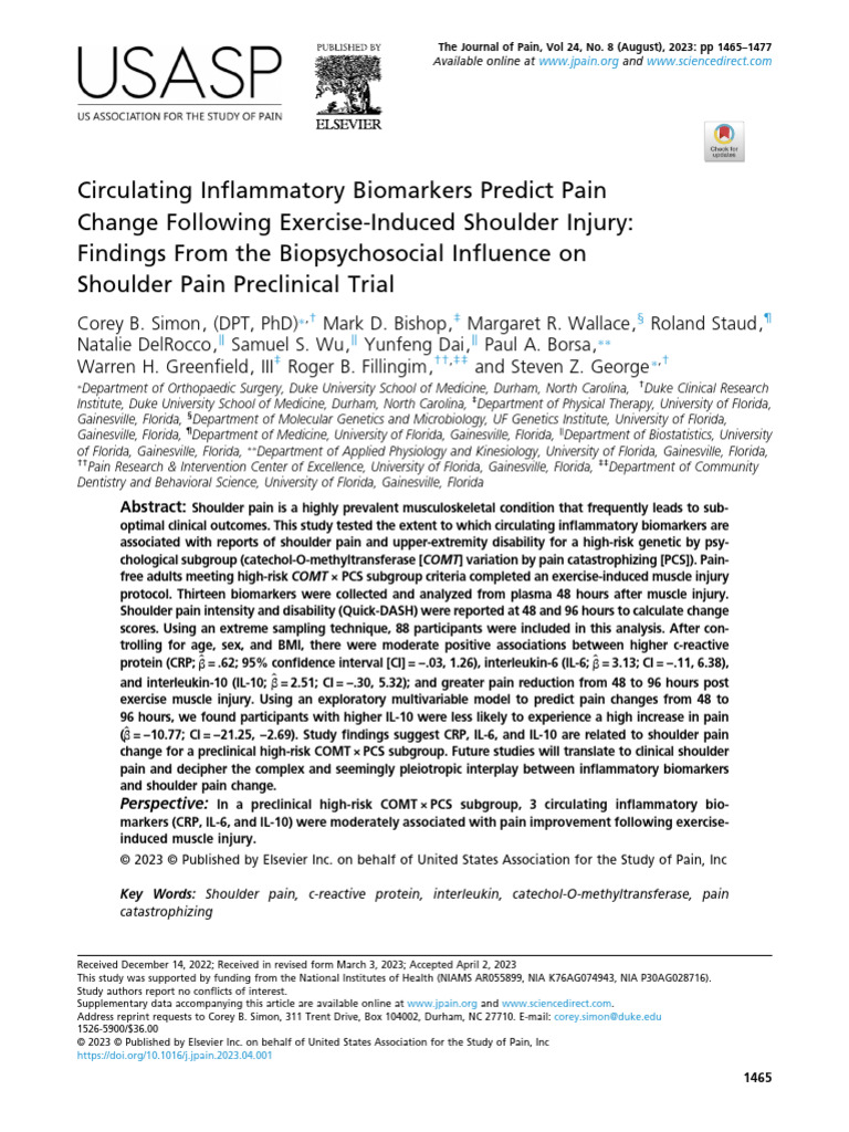 Circulating Inflammatory Biomarkers Predict Pain C | PDF | Inflammation ...