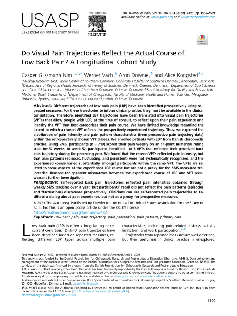Do Visual Pain Trajectories Reflect The Actual Cou | PDF | Pain | Cohort Study