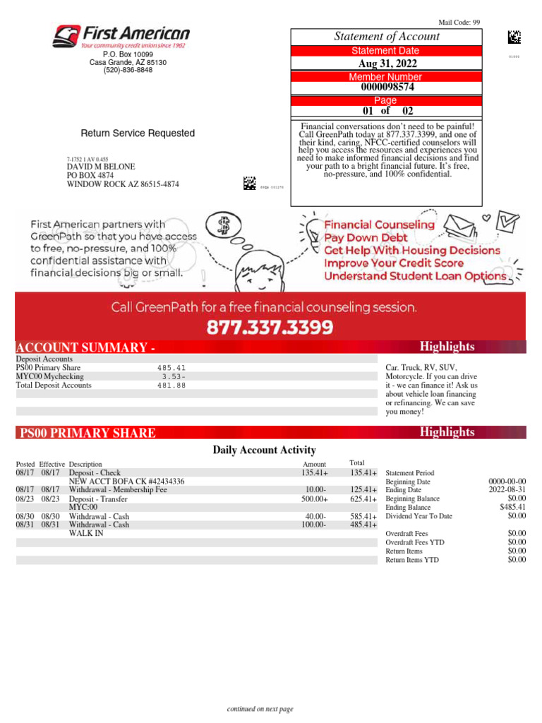 Statement | PDF | Overdraft | Personal Finance