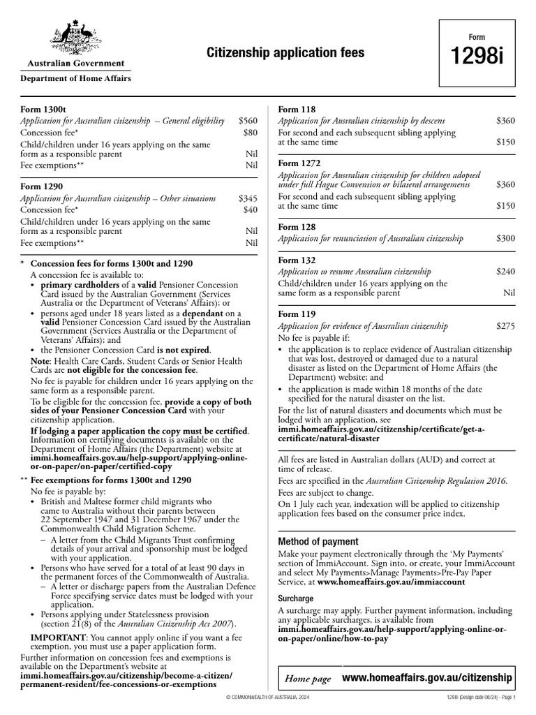 Australian Citizenship Application Fees | PDF | Fee | Government And ...