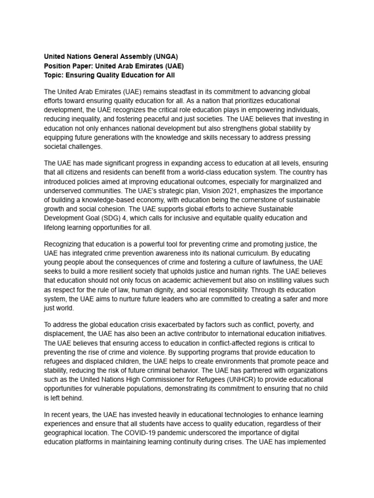 UAE-United Nations General Assembly (UNGA) | PDF | United Arab Emirates ...