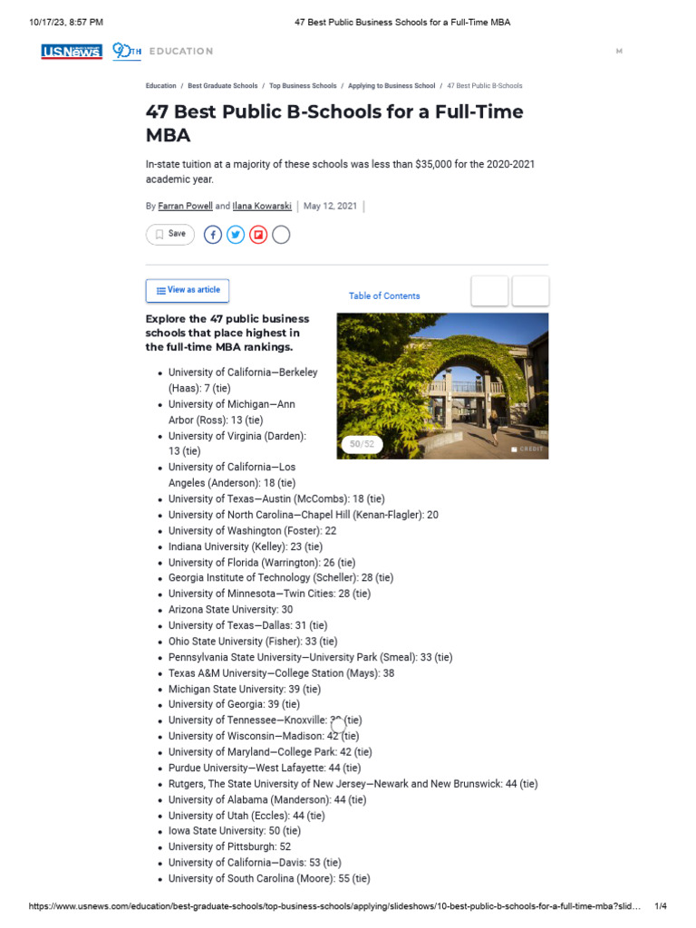 47 Best Public Business Schools For A Full-Time MBA | PDF | Master Of ...