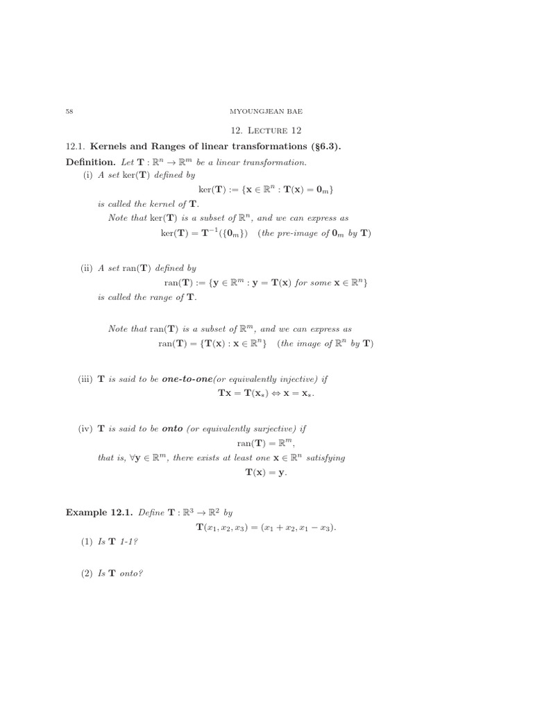 Lecture 12 2024fall | PDF | Linear Subspace | Linear Map