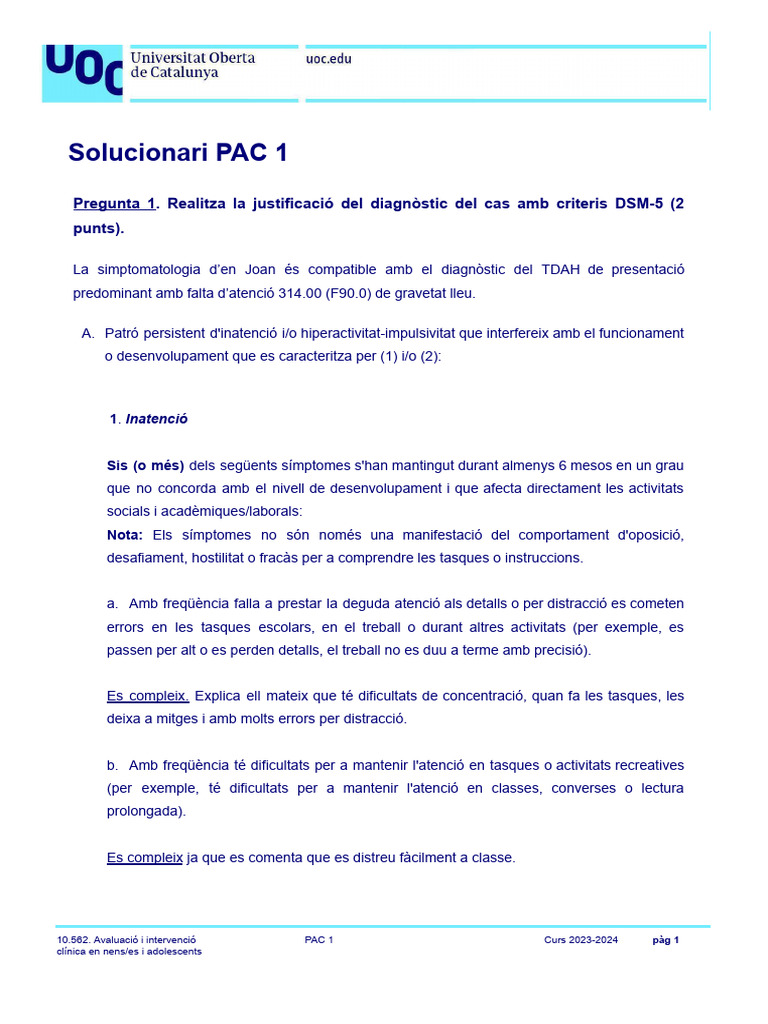 Solució PAC 1 Avaluació I Intervenció 2024 | PDF