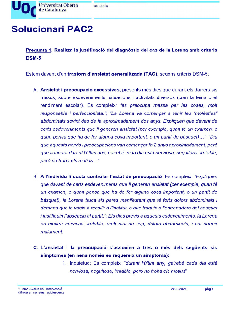 Solució PAC 2 Avaluació I Intervenció 2024 | PDF