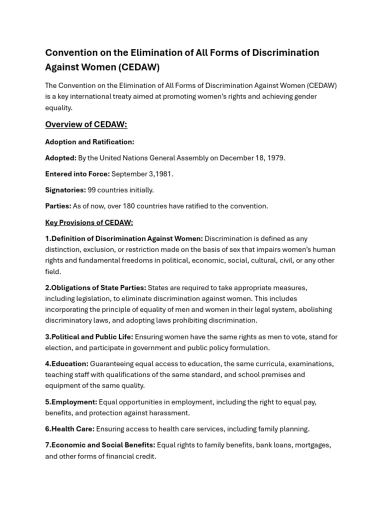 CEDAW | PDF | Convention On The Elimination Of All Forms Of Discrimination Against Women ...