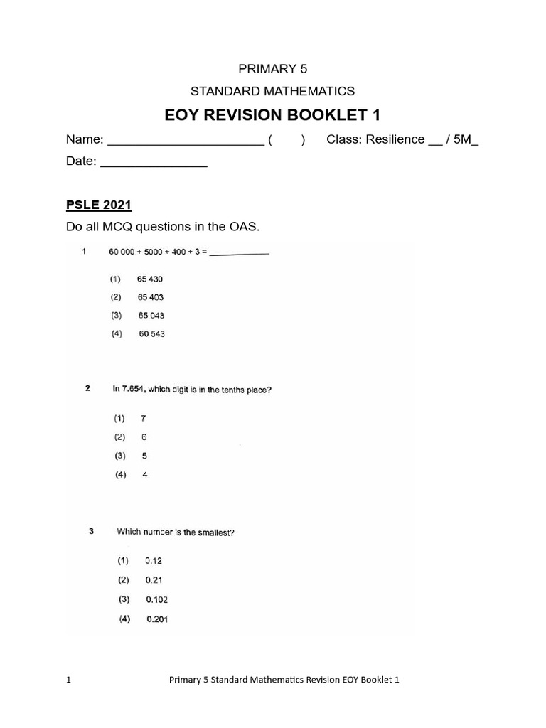 EOY Revision Booklet 1 | PDF | Teaching Methods & Materials | Science ...