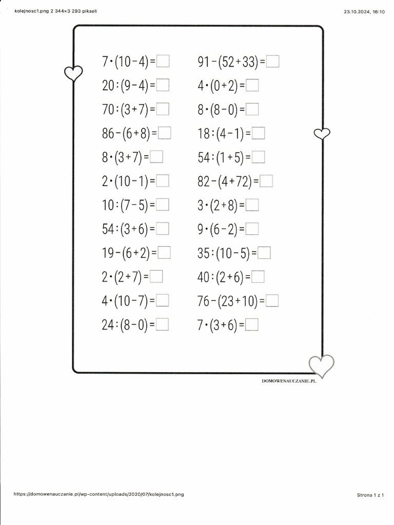 Zadania Kolejność Wykonywania Działań Klasa 4 | PDF