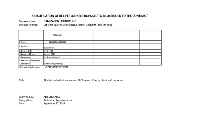 PROPOSED KEY PERSONNEL | PDF