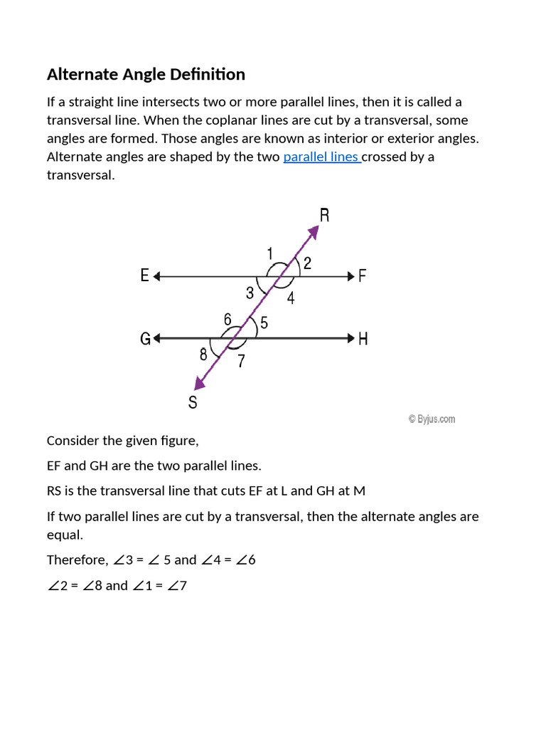 Alternate Angle Definition | PDF | Euclidean Geometry | Geometry