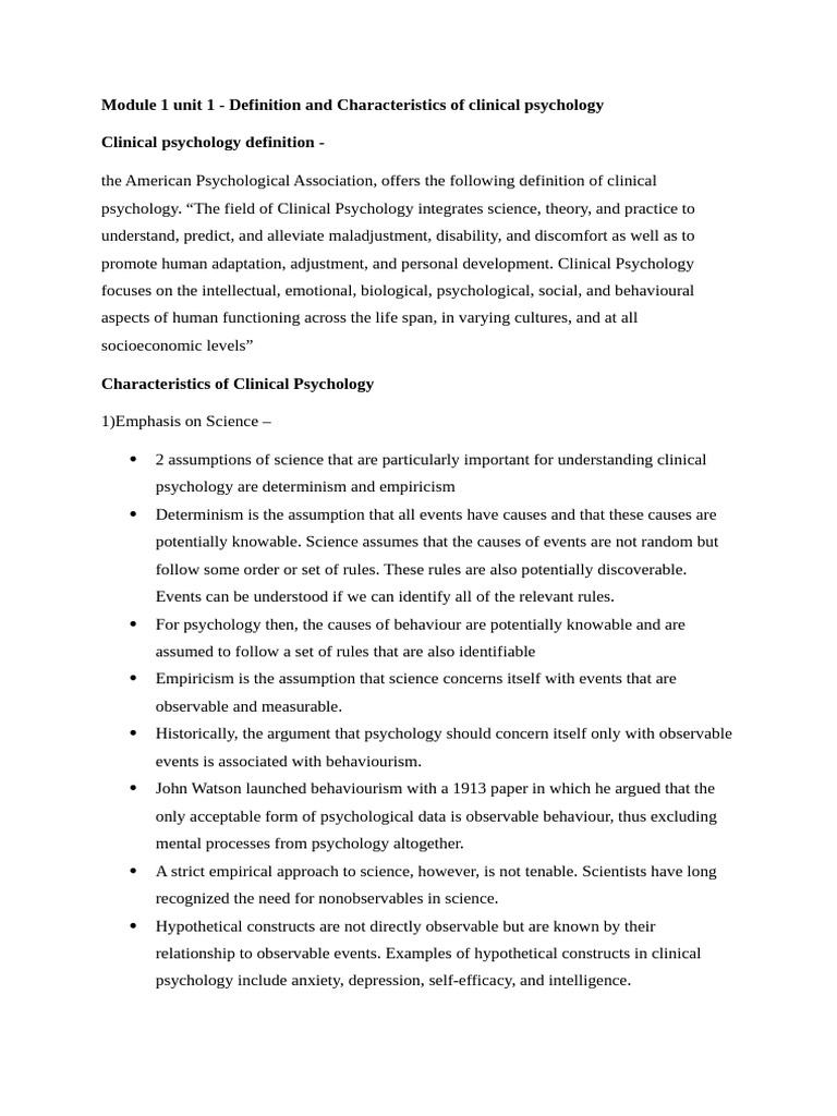 Module 1 unit 1 clin.psy | PDF | Clinical Psychology | Psychology