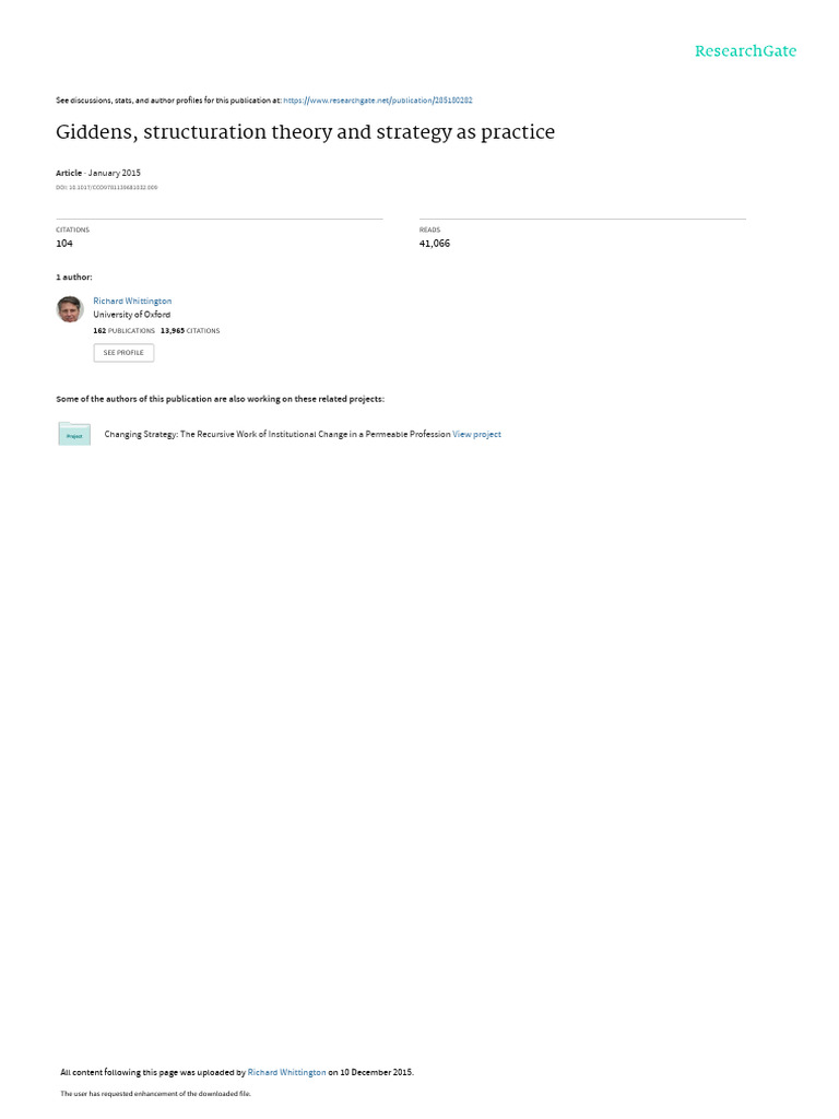 Whittington - Structuration Theory and Strategy As Practice | PDF ...