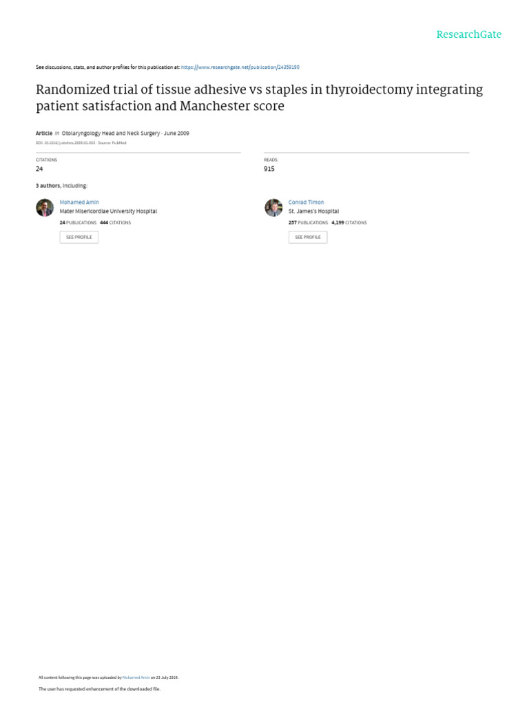 Randomized Trial of Tissue Adhesive Vs Staples in Thyroidectomy ...