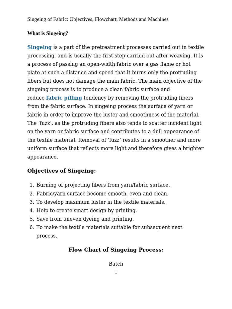 Singeing of Fabric | PDF | Textiles | Dyeing