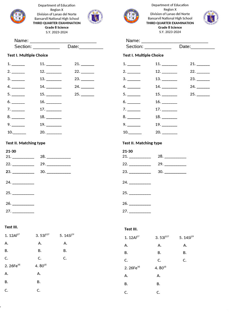 Grade 8 Science Exam | PDF | Science | Educational Stages