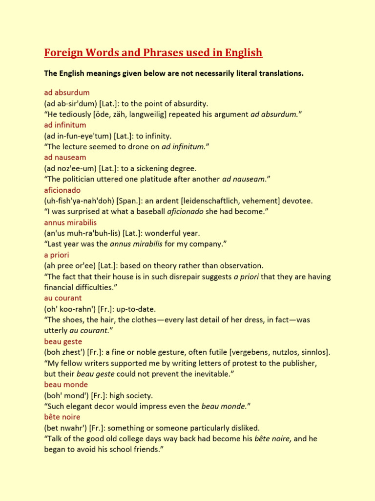 Foreign Words and Phrases | PDF