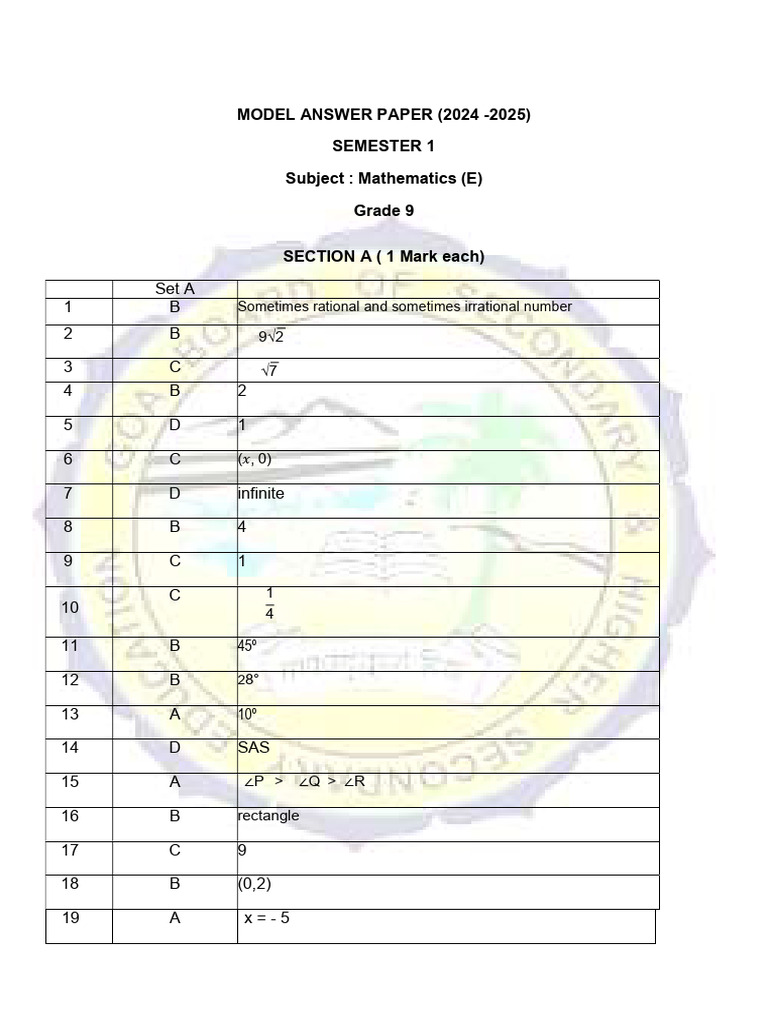 654954-Model Answer Grade9 Maths | PDF | Elementary Mathematics | Mathematics