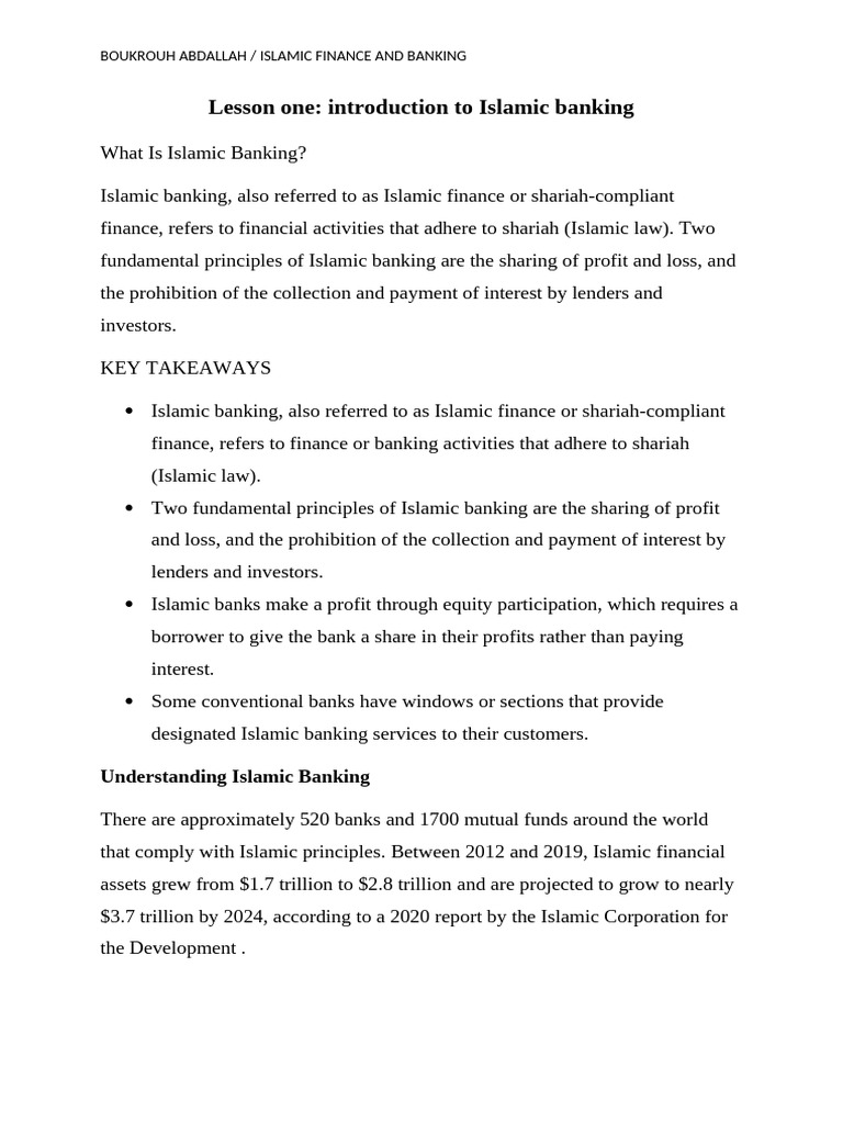 Lesson One Introduction To Islamic Banking | PDF | Islamic Banking And ...