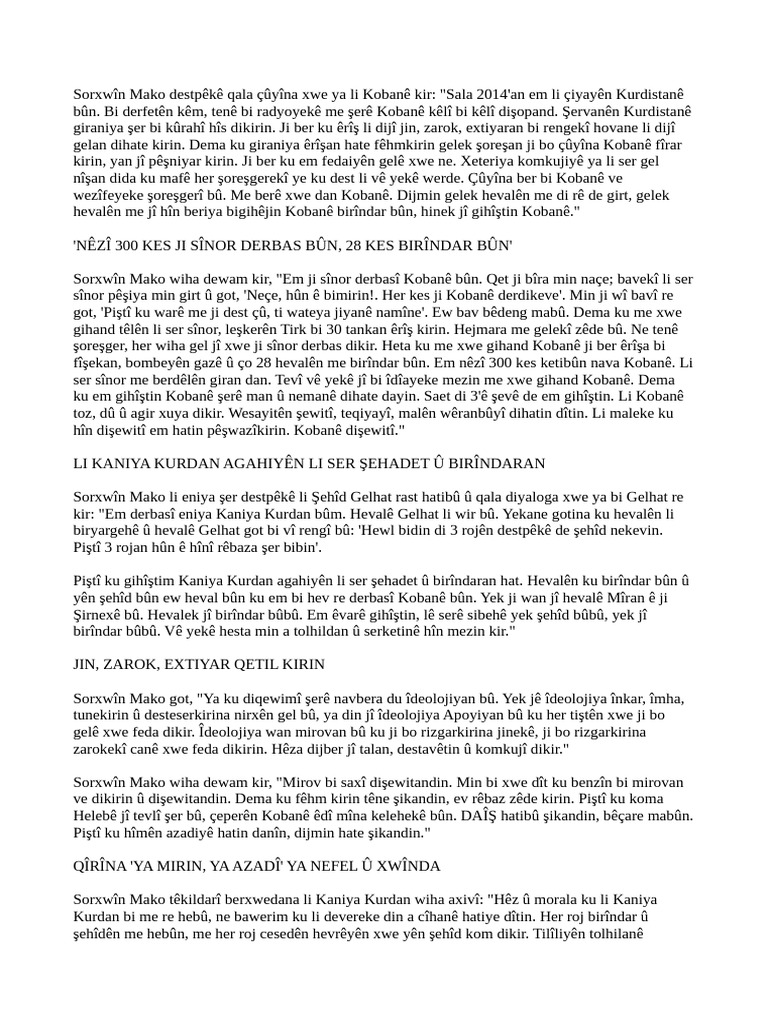 Sorxwin Mako Kurdi Kobane | PDF