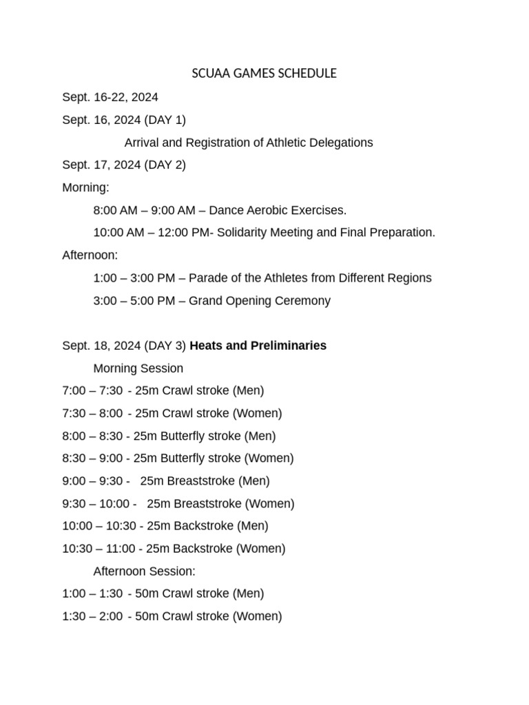 SCUAA 2024 Event Schedule | PDF | Science & Mathematics