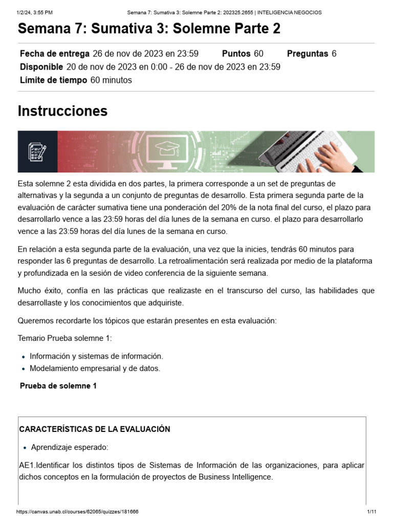 Semana 7 - Sumativa 3 - Solemne Parte 2 - 202325.2655 - INTELIGENCIA NEGOCIOS2 | PDF | Sistema ...