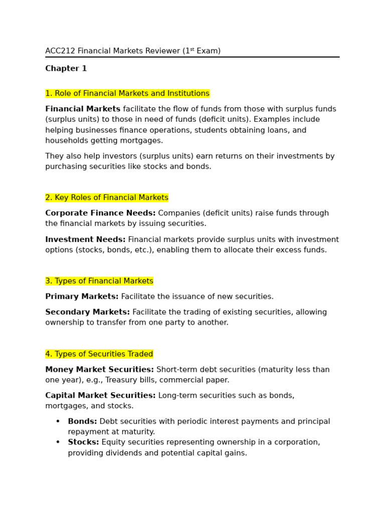 ACC212 Financial Markets Exam Guide | PDF | Financial Markets ...
