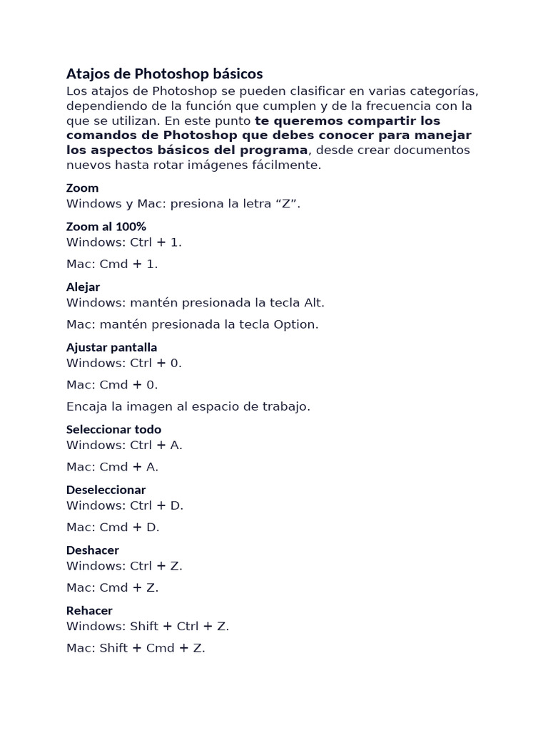 Atajos Photoshop Básicos | PDF