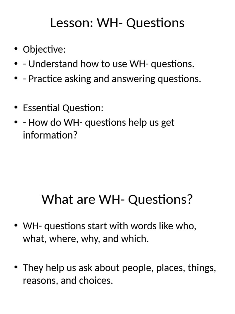 WH Questions Elementary | PDF