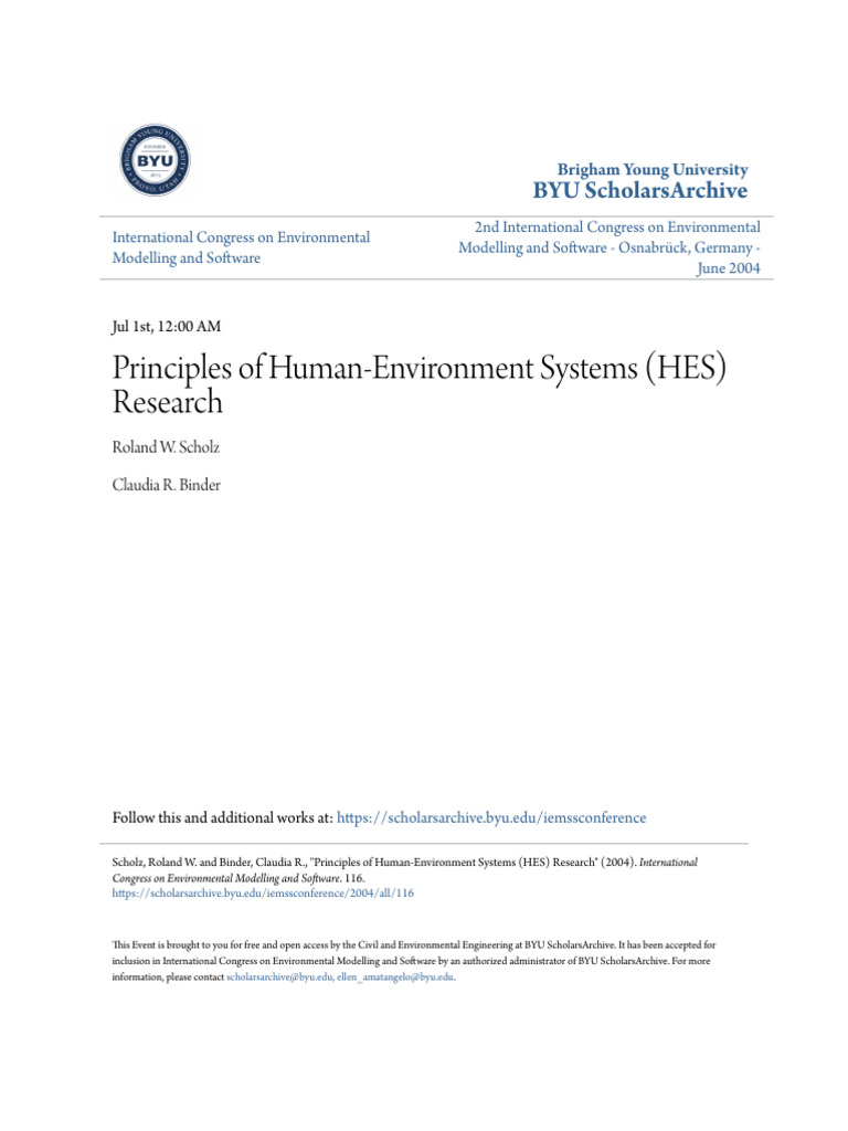 Principles of Human-Environment Systems (HES) Research | PDF | System ...