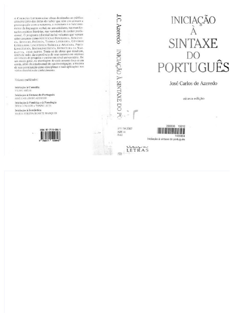 Azeredo Jose Carlos Iniciaao A Sintaxe Do Portuguespdf | PDF