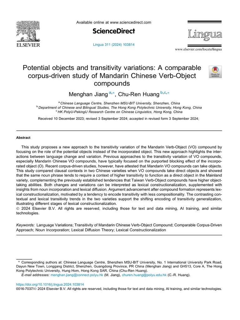 Jiang & Huang - Potential Objects and Transitivity Variations | PDF ...
