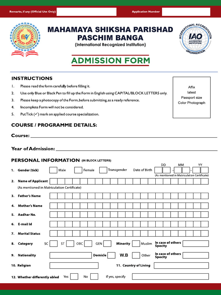 Student Application Form | PDF | Justice | Crime & Violence