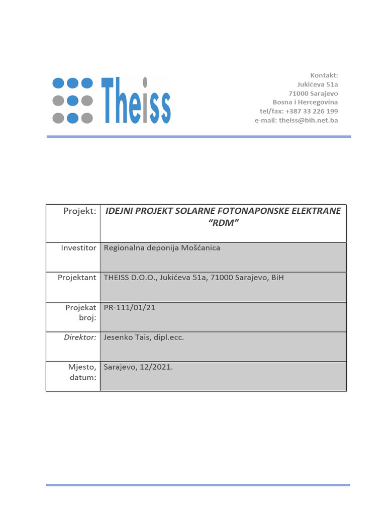 Idejni Projekt Solarne Fotonaponske Elektrane RDM - Aneks 12 | PDF