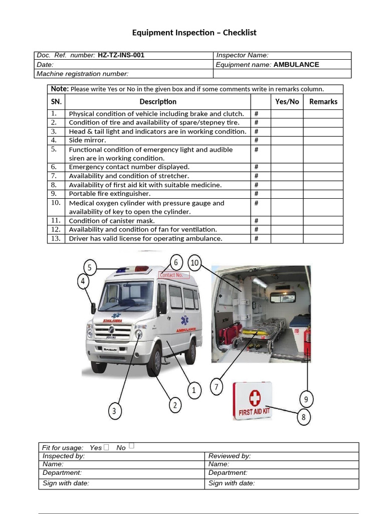 Ambulance Inspection Checklist | PDF