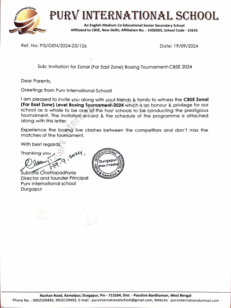 Invitation For CBSE Far East Zone Boxing Urnamen - 240919 - 14551 | PDF