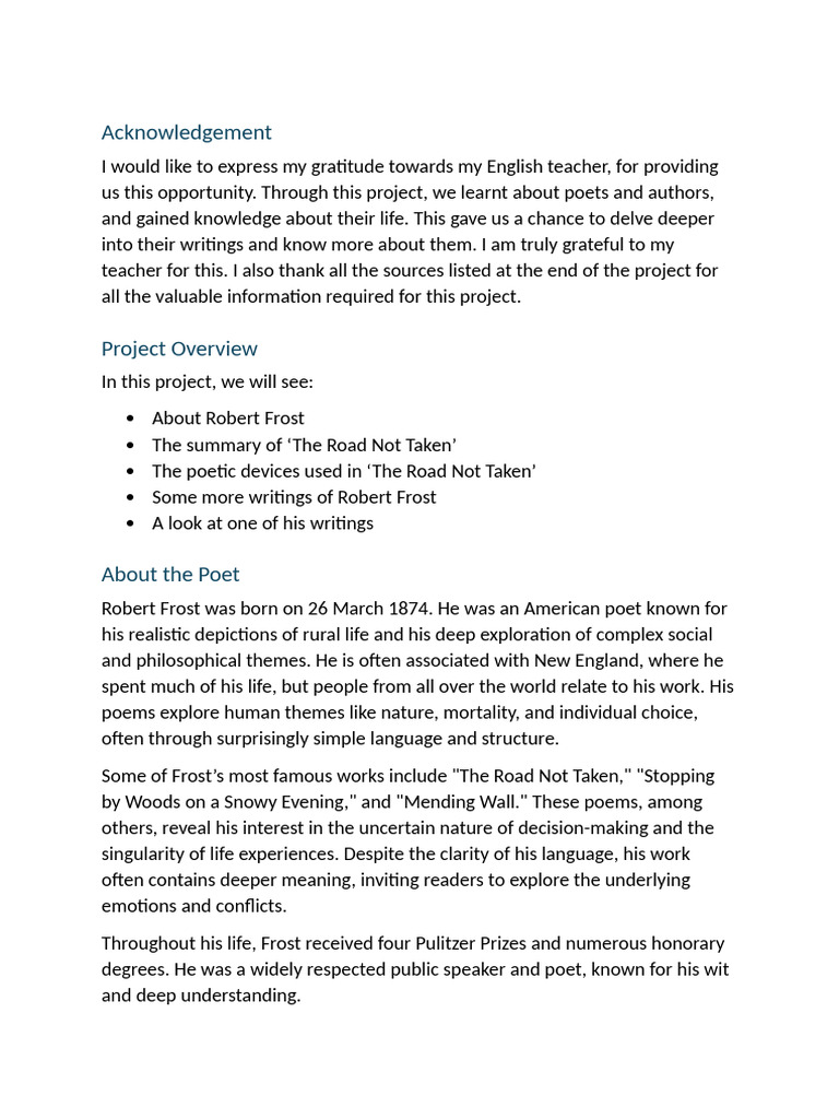 Robert Frost - English Project | PDF | Poetry