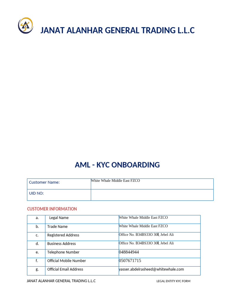 Janat Alanhar - Kyc | PDF | Business | Business Law
